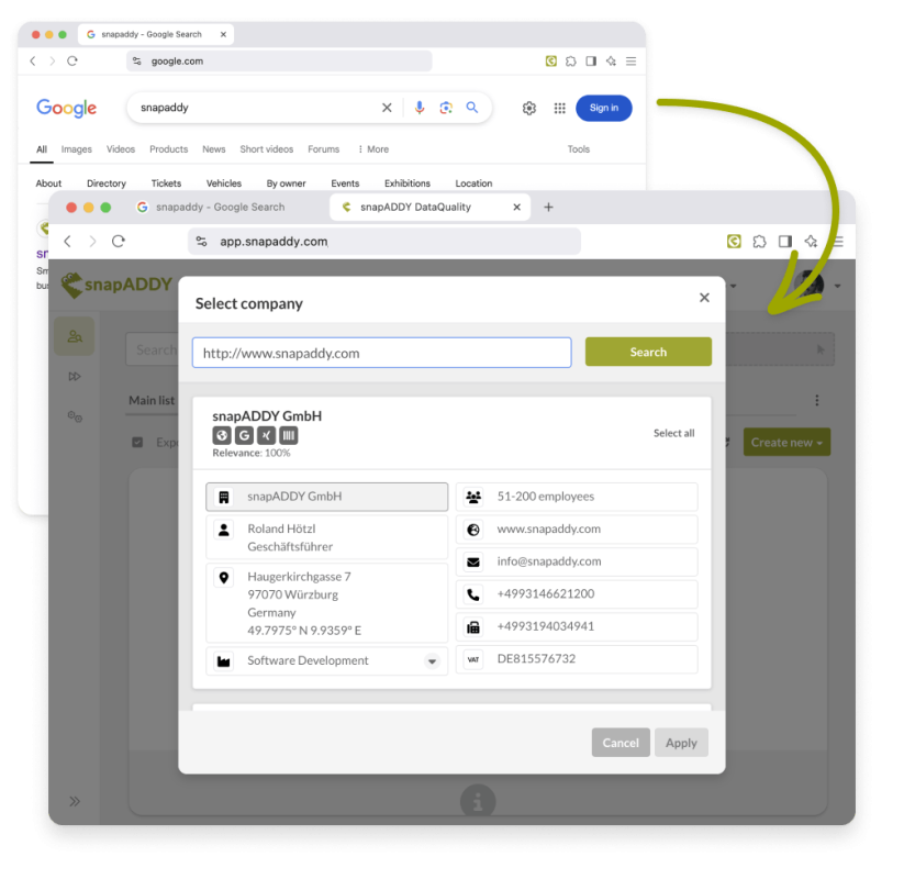 Browser extension for snapAddy DataQuality | snapAddy