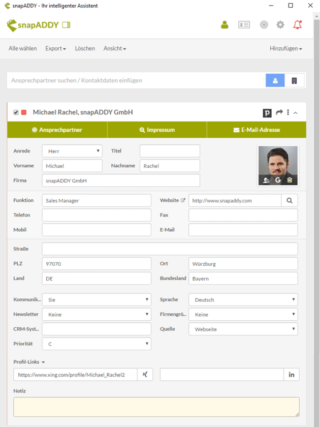 Contact capture | snapAddy