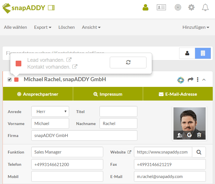 snapAddy für Close | snapAddy