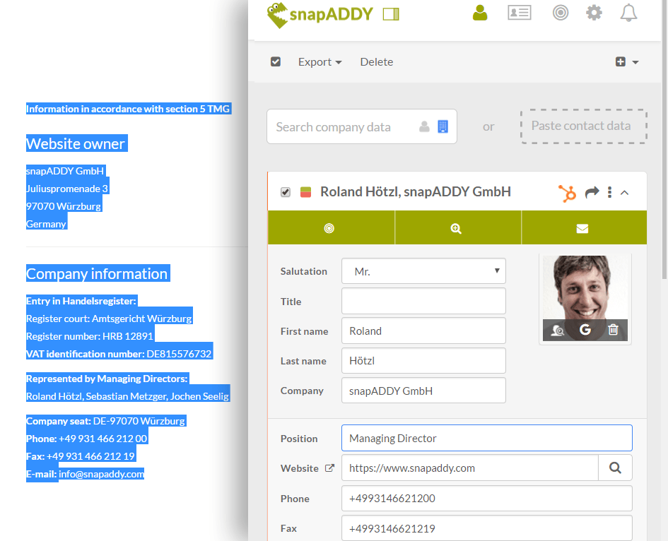 snapADDY para HubSpot | snapAddy