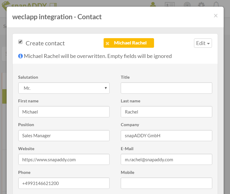 snapADDY for weclapp | snapADDY