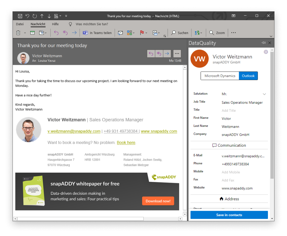 snapAddy para Outlook | snapAddy
